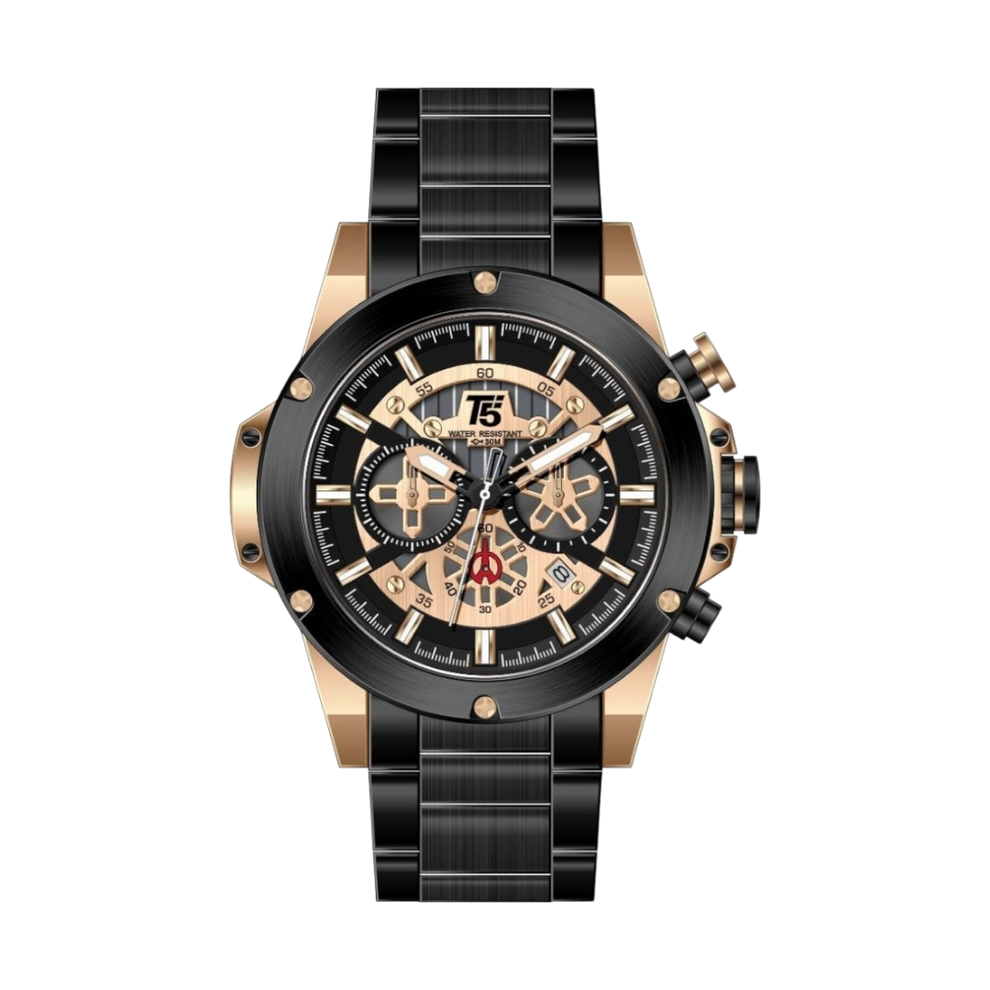 T5 Chronograph Watch For Men - Black And Gold – MENKELCHI